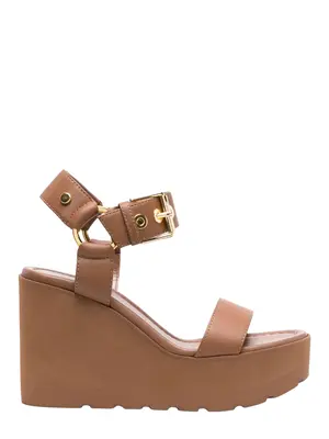 GIANVITO ROSSI Leather Wedge Sandals - Brown