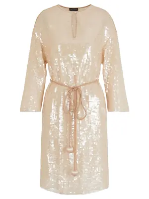 Emporio Armani Belted Sequined Midi Dress - Neutrals
