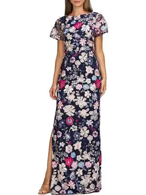 Js Collections Magnolia Floral Embroidery Gown - Navy Multi