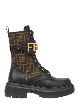 Fendi Fendigraphy Ff Pattern Combat Boots - Brown