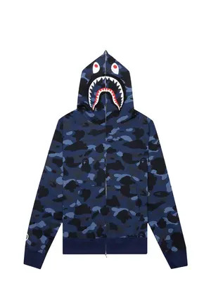 A BATHING APE Camo Shark Full Zip Hoodie - Blue