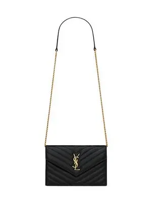 Saint Laurent Cassandre Envelope Chain Wallet - Black