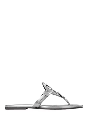 Tory Burch Miller Metallic Leather Thong Sandals Silver