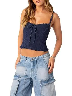 EDIKTED Lacey Knit Tank Top - Navy