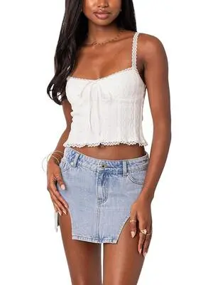 EDIKTED Lacey Knit Tank Top - White