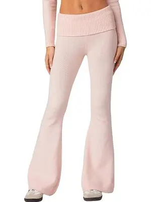 EDIKTED Knitted Low Rise Fold Over Pants - Light Pink
