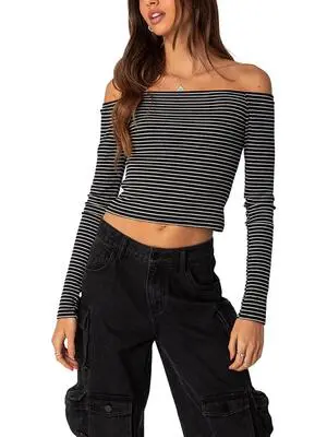 EDIKTED Canary Ribbed Top - Black