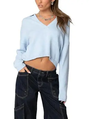 EDIKTED Marcie Oversized Cropped Sweater - Light Blue