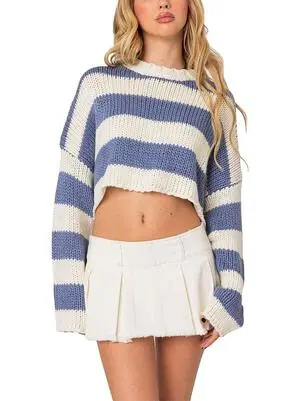 EDIKTED Cropped Knitted Sweater - Blue