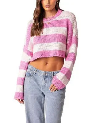 EDIKTED Cropped Knitted Sweater - Pink