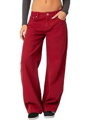 EDIKTED Roman Low Rise Slouchy Jeans - Burgundy