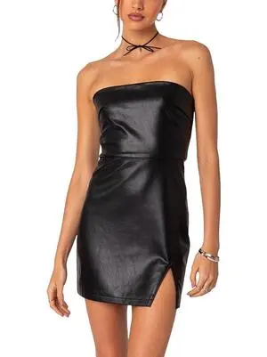 EDIKTED Faux Leather Mini Dress - Black