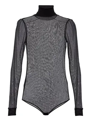 MAISON MARGIELA Mockneck Sheer Mesh Bodysuit - Black