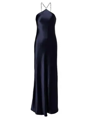 Staud Cadence Halterneck Satin Slip Dress - Blue