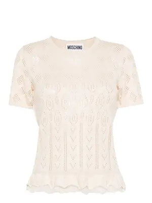 Moschino Ruffle-hem Pointelle-knit Top - Neutrals