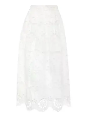 Zimmermann Lexi Embroidered Linen Midi Skirt - White