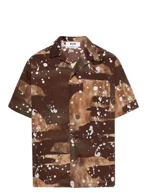 MSGM Paint-splatter Cotton Shirt - Brown