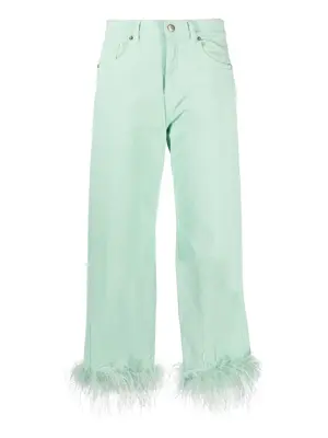 P.a.r.o.s.h Feather-trim Stretch-cotton Jeans - Green