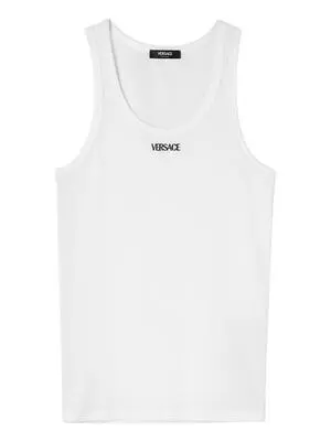 Versace Logo-embroidered Ribbed Tank Top - White