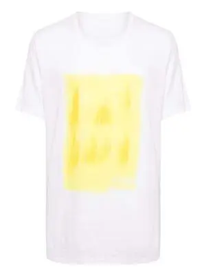 120% Lino Paint-print Linen T-shirt - White
