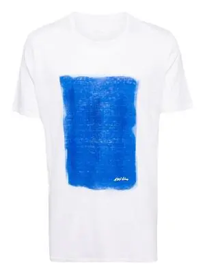 120% Lino Paint-print Linen T-shirt - Neutrals