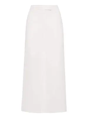 Brunello Cucinelli High-waisted Maxi Skirt With Front Slit - Neutrals