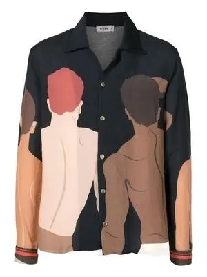 AMIR SLAMA Graphic-print Long-sleeved Shirt - Brown