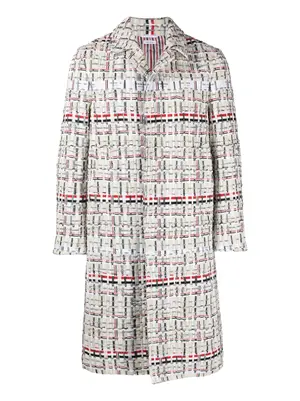 Thom Browne Single-breasted Tweed Coat - Neutrals
