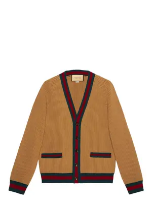 Gucci Web Stripe-Trim Wool Cardigan Brown