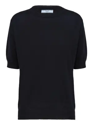 Prada Triangle-logo Cashmere Top - Blue