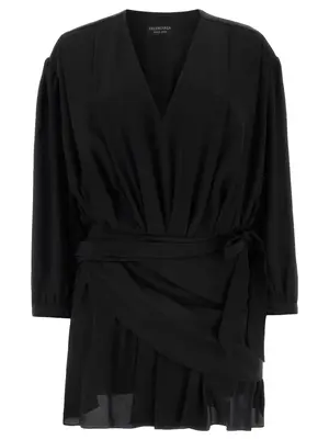 Balenciaga V-neck Silk Minidress - Black