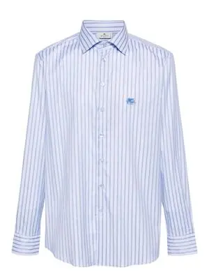 Etro Pegaso Motif-embroidered Cotton Shirt - Blue