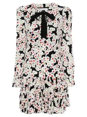 Alessandra Rich Daisy-print Silk Dress - Black