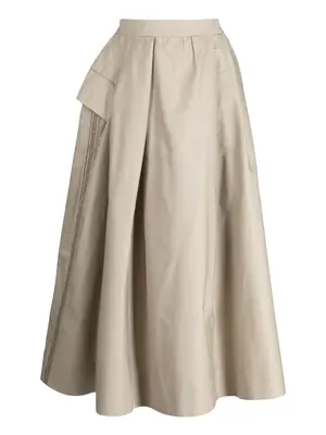 Shiatzy Chen Logo-embroidered Asymmetric Midi Skirt - Neutrals