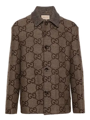 Gucci Maxi Gg-jacquard Wool Jacket - Brown