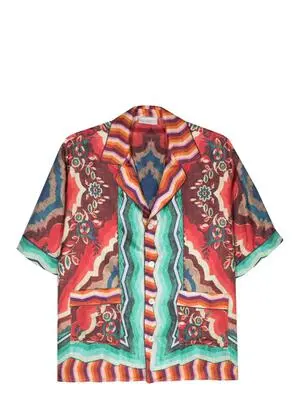 PIERRE-LOUIS MASCIA Graphic-print Silk Shirt - Red