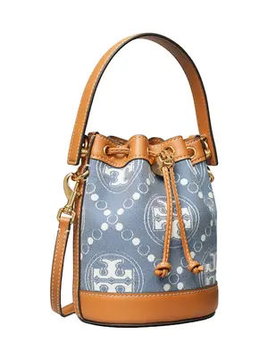 Tory Burch Tory Burch T Monogram Denim Mini Bucket Bag Multi
