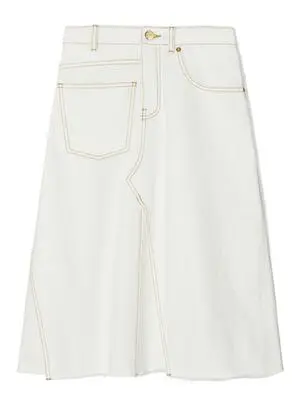 Tory Burch Denim Deconstructed Skirt - White Chalk Wash