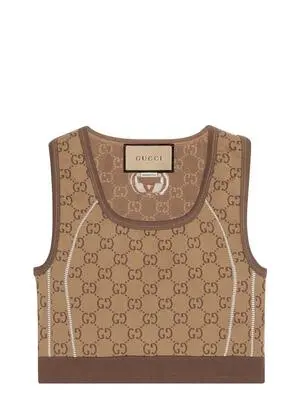 Gucci Gg Jacquard Crop Top - Beige