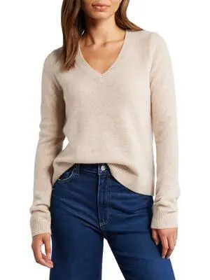 Caslon Caslon(r) Cashmere V-Neck Sweater Beige Oatmeal Light Heather