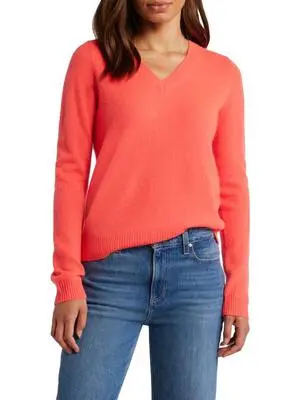 Caslon Caslon(r) Cashmere V-Neck Sweater Coral Blaze