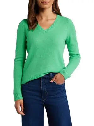 Caslon Caslon(r) Cashmere V-Neck Sweater Green Bright
