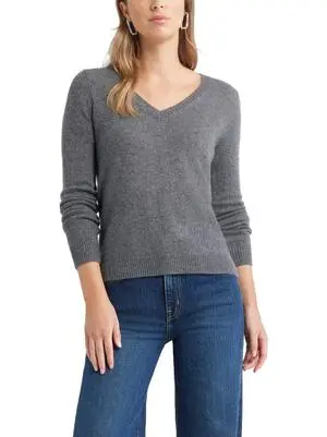 Caslon Cashmere V-neck Sweater - Grey Dark Heather