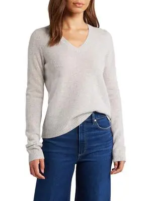 Caslon Caslon(r) Cashmere V-Neck Sweater Grey Light Heather