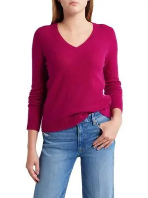 Caslon Cashmere V-neck Sweater - Pink Plumier