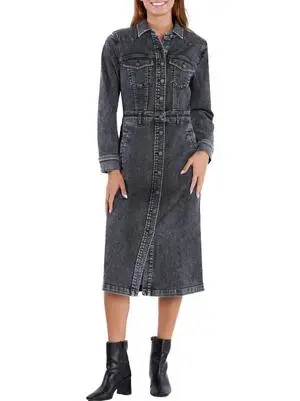 WASH LAB DENIM Western Long Sleeve Midi Shirt Dress - Cork Denim