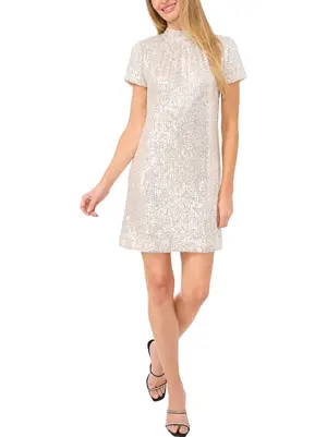 CECE DUPRAZ Sequin Mini Shift Dress - Champagne