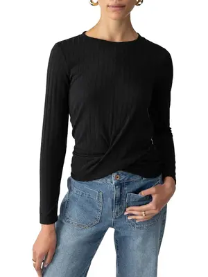 Sanctuary Twist Front Rib Knit Top - Black
