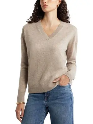 Nordstrom V-neck Cashmere Sweater - Beige Bliss