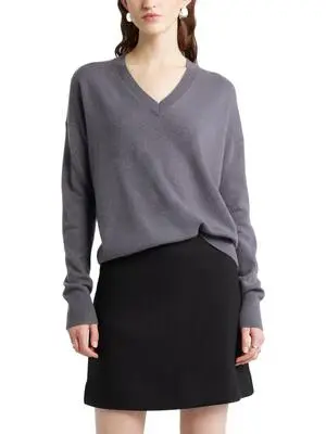 Nordstrom V-neck Cashmere Sweater - Grey Agate